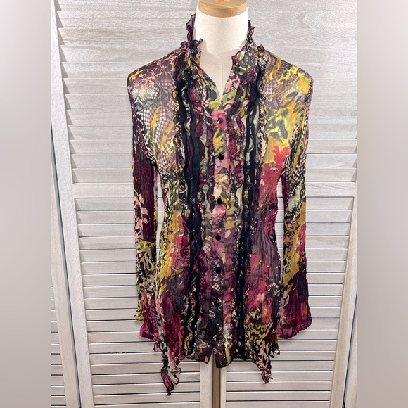 V Cristina | Tops | V Cristina Boho Top Sheer Stretchy Floral Print ...